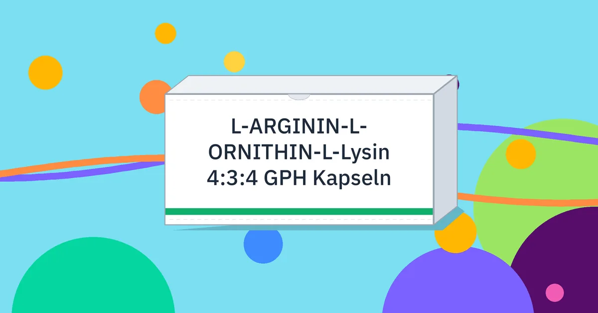 Symbolbild: Packung mit der Aufschrift L-ARGININ-L-ORNITHIN-L-Lysin 4:3:4 GPH Kapseln (PZN 04131905) – Verfügbarkeit und Bezug in Apotheken in Frankfurt am Main