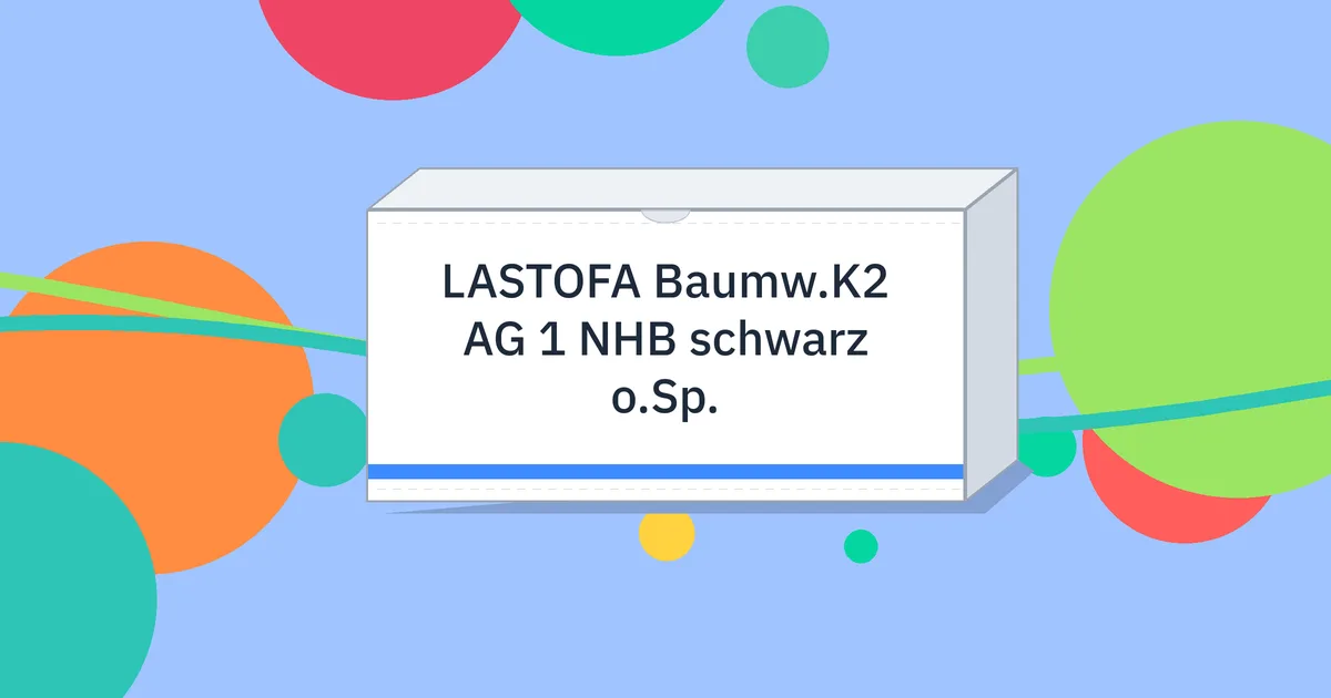 Symbolbild: Packung mit der Aufschrift LASTOFA Baumw.K2 AG 1 NHB schwarz o.Sp. (PZN 01947322) – Verfügbarkeit und Bezug in Apotheken in Frankfurt am Main