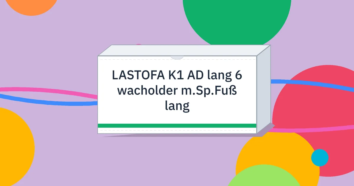 Symbolbild: Packung mit der Aufschrift LASTOFA K1 AD lang 6 wacholder m.Sp.Fuß lang (PZN 13788171) – Verfügbarkeit und Bezug in Apotheken in Frankfurt am Main
