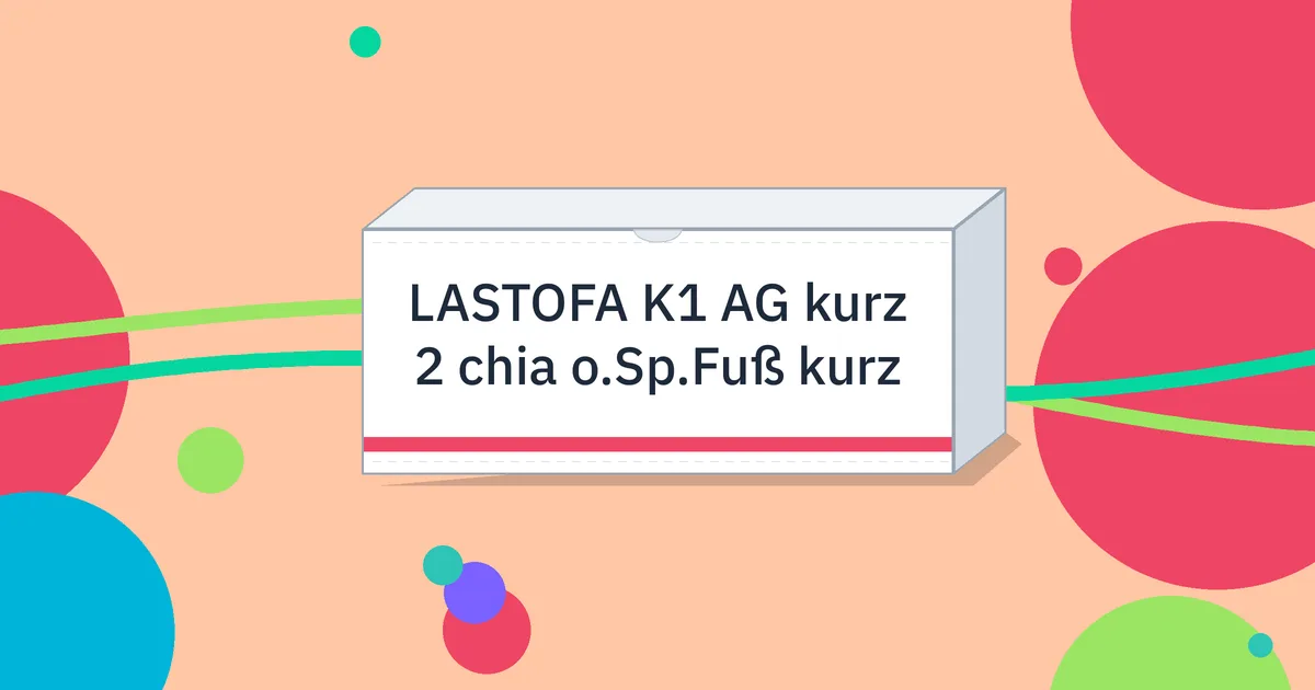 Symbolbild: Packung mit der Aufschrift LASTOFA K1 AG kurz 2 chia o.Sp.Fuß kurz (PZN 13789638) – Verfügbarkeit und Bezug in Apotheken in Frankfurt am Main