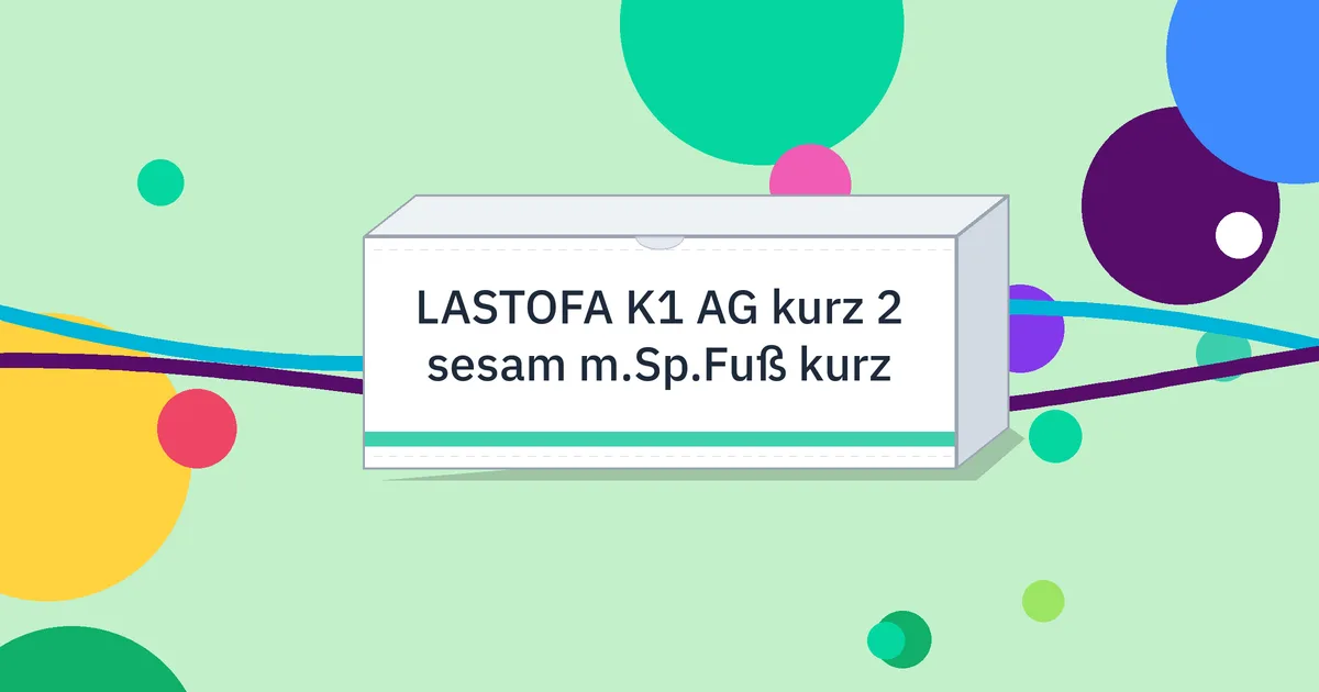 Symbolbild: Packung mit der Aufschrift LASTOFA K1 AG kurz 2 sesam m.Sp.Fuß kurz (PZN 13790239) – Verfügbarkeit und Bezug in Apotheken in Frankfurt am Main