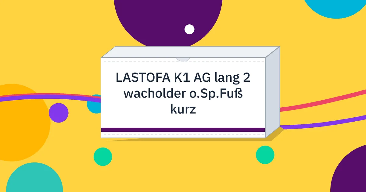 Symbolbild: Packung mit der Aufschrift LASTOFA K1 AG lang 2 wacholder o.Sp.Fuß kurz (PZN 13789940) – Verfügbarkeit und Bezug in Apotheken in Frankfurt am Main