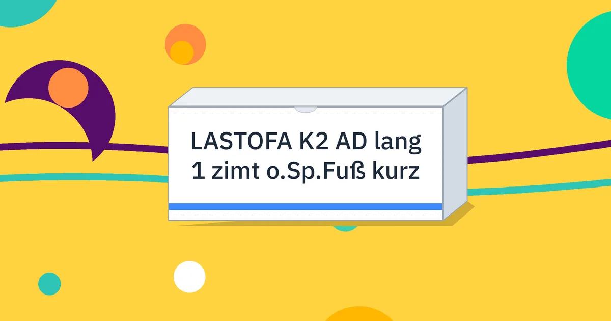 Symbolbild: Packung mit der Aufschrift LASTOFA K2 AD lang 1 zimt o.Sp.Fuß kurz (PZN 13799447) – Verfügbarkeit und Bezug in Apotheken in Frankfurt am Main