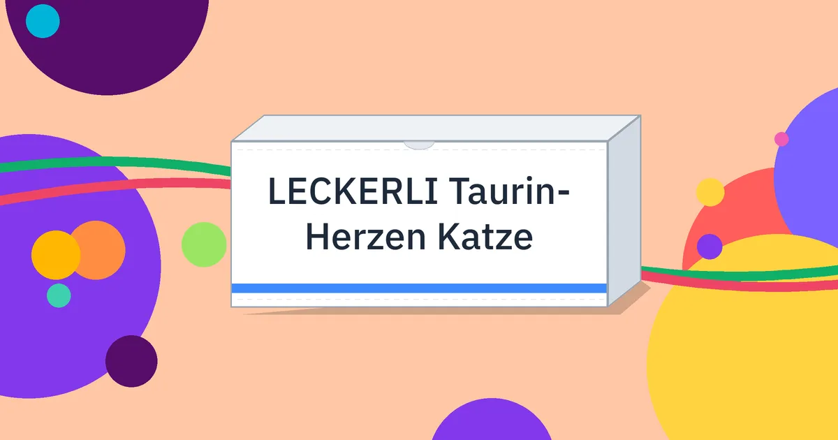 Symbolbild: Packung mit der Aufschrift LECKERLI Taurin-Herzen Katze (PZN 05742410) – Verfügbarkeit und Bezug in Apotheken in Frankfurt am Main