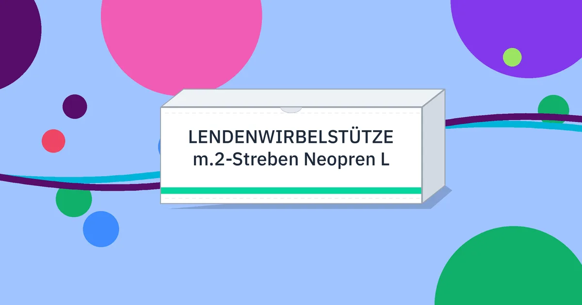 Symbolbild: Packung mit der Aufschrift LENDENWIRBELSTÜTZE m.2-Streben Neopren L (PZN 19070836) – Verfügbarkeit und Bezug in Apotheken in Frankfurt am Main