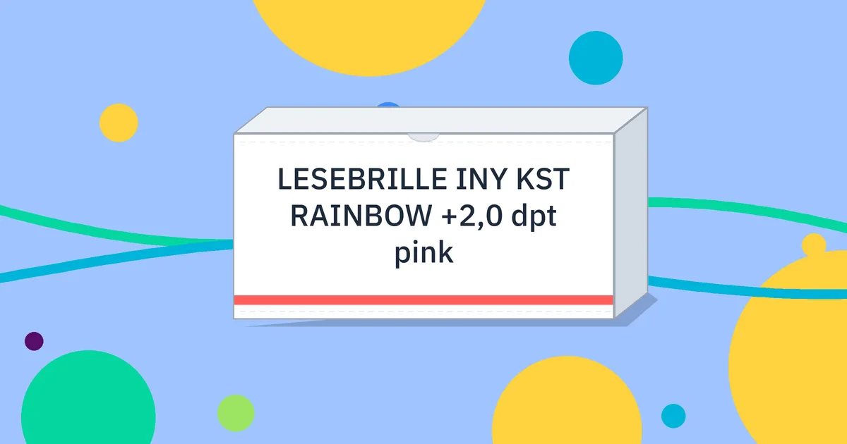 Symbolbild: Packung mit der Aufschrift LESEBRILLE INY KST RAINBOW +2,0 dpt pink (PZN 19941231) – Verfügbarkeit und Bezug in Apotheken in Frankfurt am Main