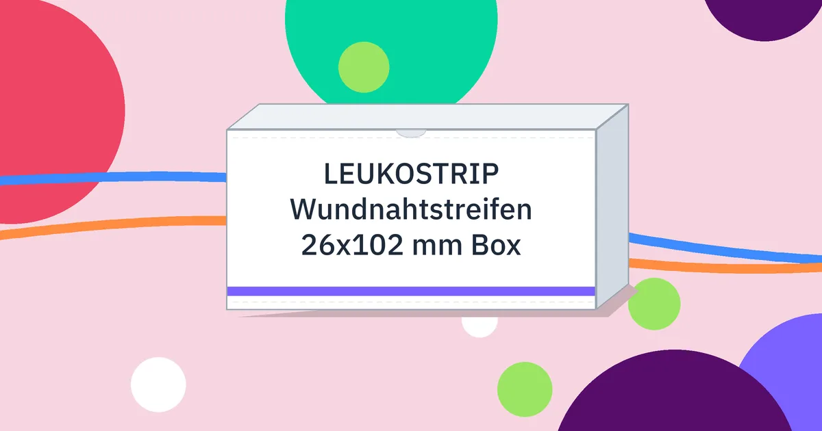 Symbolbild: Packung mit der Aufschrift LEUKOSTRIP Wundnahtstreifen 26x102 mm Box (PZN 03374416) – Verfügbarkeit und Bezug in Apotheken in Frankfurt am Main