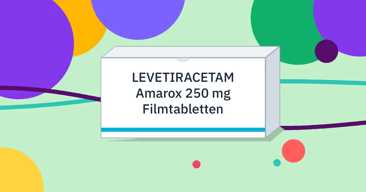 Symbolbild: Packung mit der Aufschrift LEVETIRACETAM Amarox 250 mg Filmtabletten (PZN 17852641) – Verfügbarkeit und Bezug in Apotheken in Frankfurt am Main