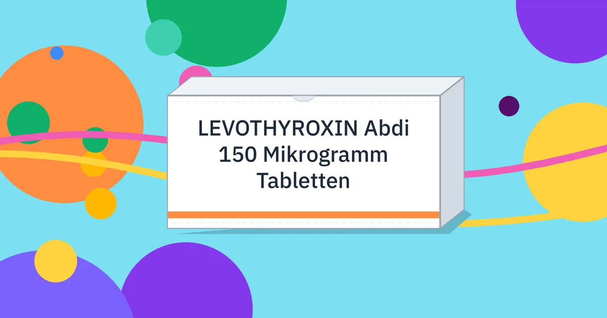Symbolbild: Packung mit der Aufschrift LEVOTHYROXIN Abdi 150 Mikrogramm Tabletten (PZN 18203353) – Verfügbarkeit und Bezug in Apotheken in Frankfurt am Main