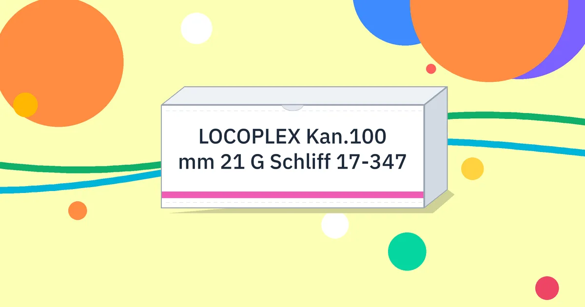 Symbolbild: Packung mit der Aufschrift LOCOPLEX Kan.100 mm 21 G Schliff 17-347 (PZN 00991597) – Verfügbarkeit und Bezug in Apotheken in Frankfurt am Main