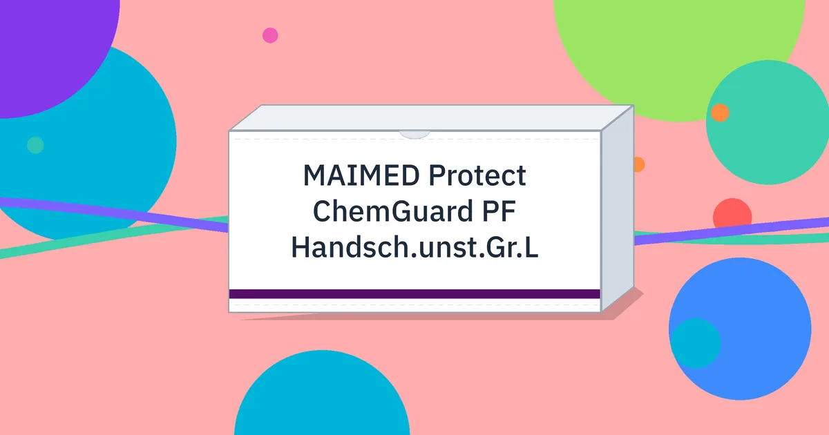Symbolbild: Packung mit der Aufschrift MAIMED Protect ChemGuard PF Handsch.unst.Gr.L (PZN 12635867) – Verfügbarkeit und Bezug in Apotheken in Frankfurt am Main