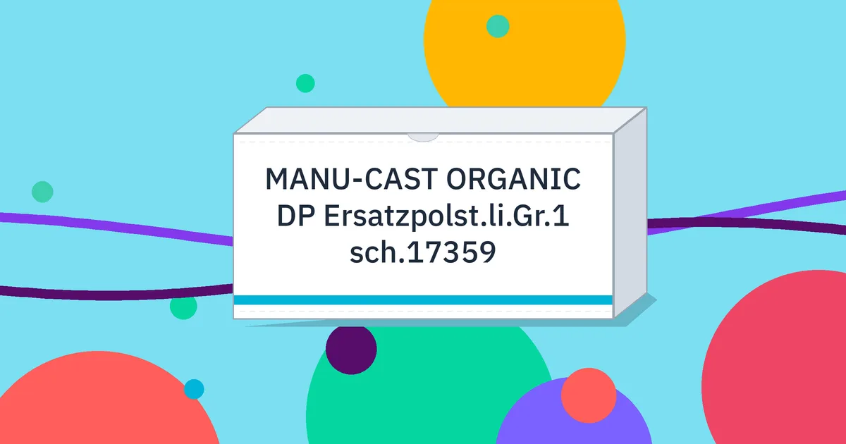 Symbolbild: Packung mit der Aufschrift MANU-CAST ORGANIC DP Ersatzpolst.li.Gr.1 sch.17359 (PZN 17890239) – Verfügbarkeit und Bezug in Apotheken in Frankfurt am Main