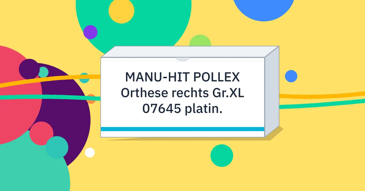 Symbolbild: Packung mit der Aufschrift MANU-HIT POLLEX Orthese rechts Gr.XL 07645 platin. (PZN 03258762) – Verfügbarkeit und Bezug in Apotheken in Frankfurt am Main