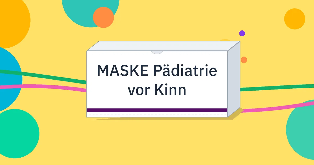 Symbolbild: Packung mit der Aufschrift MASKE Pädiatrie vor Kinn (PZN 20205299) – Verfügbarkeit und Bezug in Apotheken in Frankfurt am Main