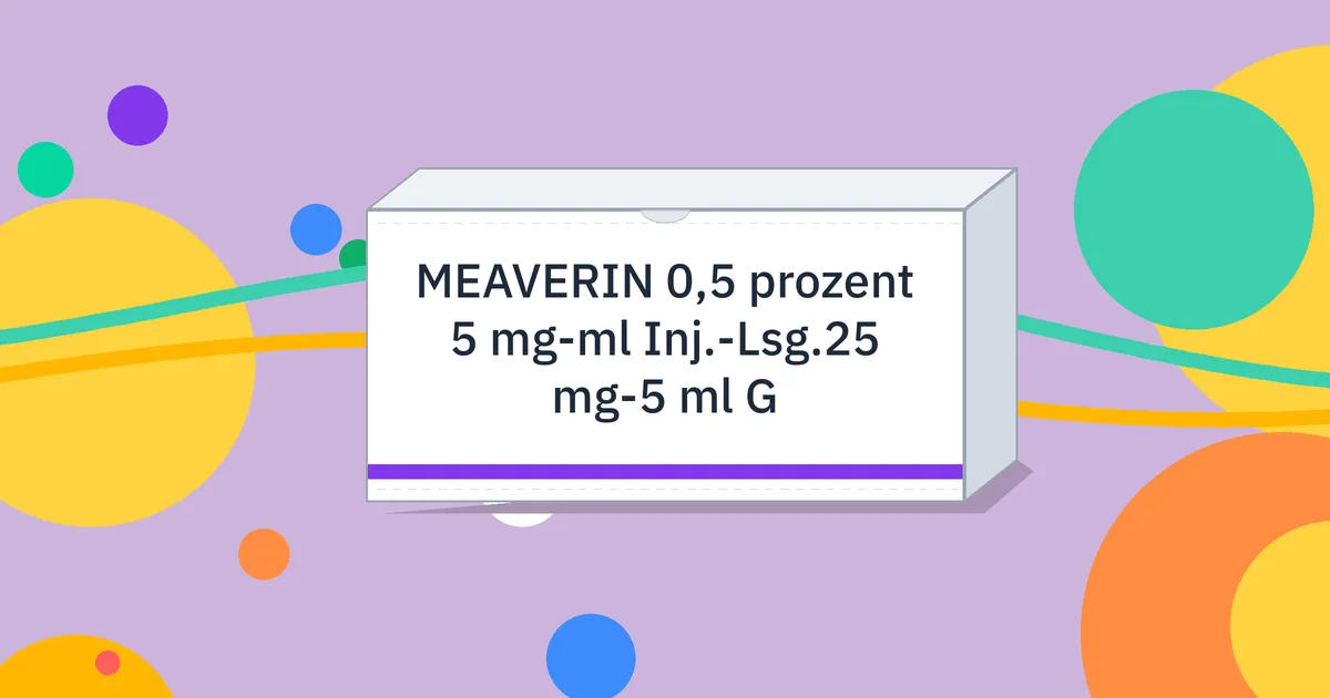 Symbolbild: Packung mit der Aufschrift MEAVERIN 0,5 prozent 5 mg-ml Inj.-Lsg.25 mg-5 ml G (PZN 11356131) – Verfügbarkeit und Bezug in Apotheken in Frankfurt am Main