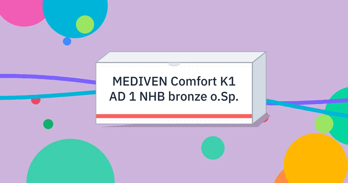 Symbolbild: Packung mit der Aufschrift MEDIVEN Comfort K1 AD 1 NHB bronze o.Sp. (PZN 14560375) – Verfügbarkeit und Bezug in Apotheken in Frankfurt am Main