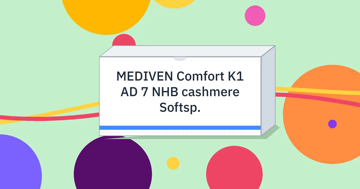 Symbolbild: Packung mit der Aufschrift MEDIVEN Comfort K1 AD 7 NHB cashmere Softsp. (PZN 14659323) – Verfügbarkeit und Bezug in Apotheken in Frankfurt am Main