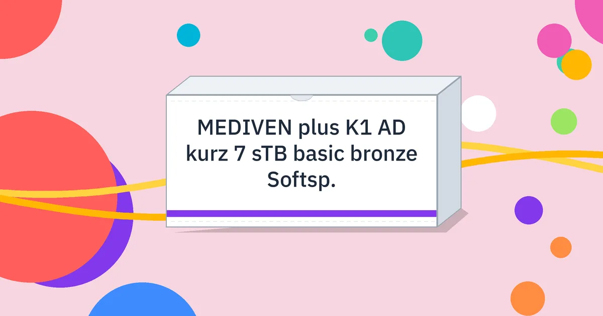 Symbolbild: Packung mit der Aufschrift MEDIVEN plus K1 AD kurz 7 sTB basic bronze Softsp. (PZN 15047421) – Verfügbarkeit und Bezug in Apotheken in Frankfurt am Main