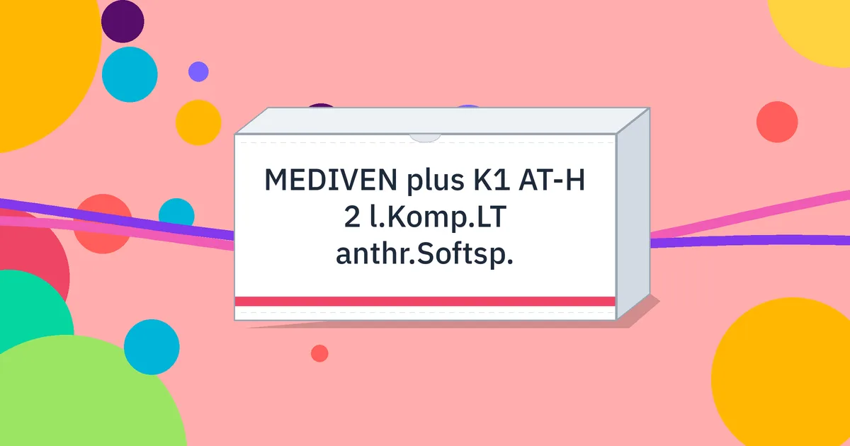Symbolbild: Packung mit der Aufschrift MEDIVEN plus K1 AT-H 2 l.Komp.LT anthr.Softsp. (PZN 15037693) – Verfügbarkeit und Bezug in Apotheken in Frankfurt am Main