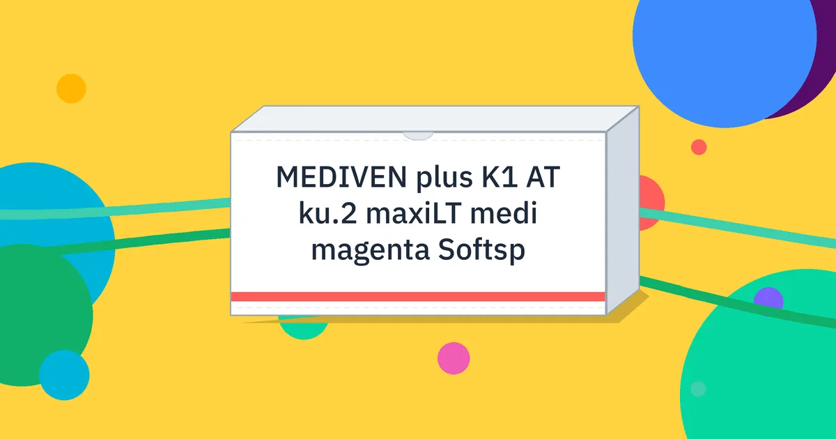 Symbolbild: Packung mit der Aufschrift MEDIVEN plus K1 AT ku.2 maxiLT medi magenta Softsp (PZN 15069598) – Verfügbarkeit und Bezug in Apotheken in Frankfurt am Main