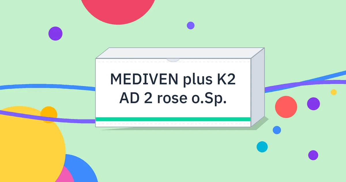 Symbolbild: Packung mit der Aufschrift MEDIVEN plus K2 AD 2 rose o.Sp. (PZN 15093007) – Verfügbarkeit und Bezug in Apotheken in Frankfurt am Main