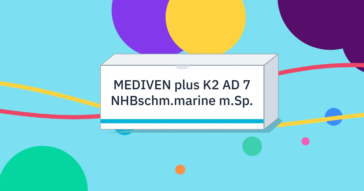 Symbolbild: Packung mit der Aufschrift MEDIVEN plus K2 AD 7 NHBschm.marine m.Sp. (PZN 15939059) – Verfügbarkeit und Bezug in Apotheken in Frankfurt am Main