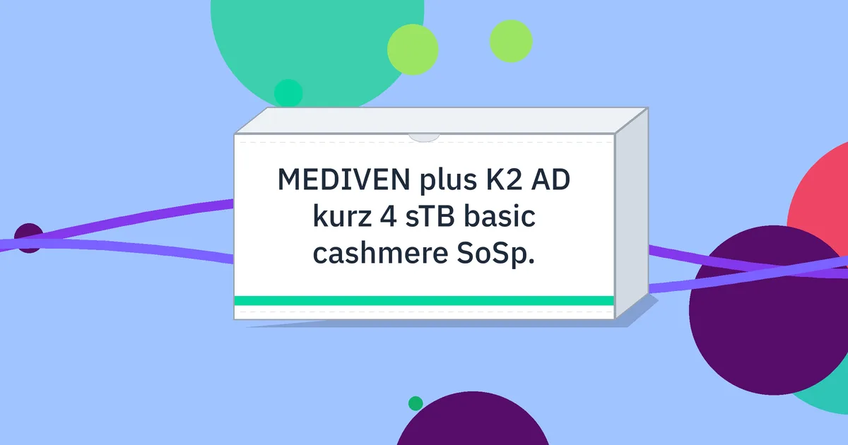 Symbolbild: Packung mit der Aufschrift MEDIVEN plus K2 AD kurz 4 sTB basic cashmere SoSp. (PZN 15099599) – Verfügbarkeit und Bezug in Apotheken in Frankfurt am Main