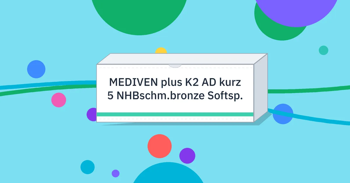 Symbolbild: Packung mit der Aufschrift MEDIVEN plus K2 AD kurz 5 NHBschm.bronze Softsp. (PZN 15927056) – Verfügbarkeit und Bezug in Apotheken in Frankfurt am Main