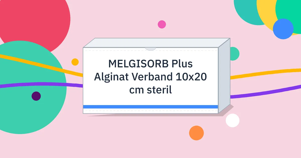 Symbolbild: Packung mit der Aufschrift MELGISORB Plus Alginat Verband 10x20 cm steril (PZN 10263901) – Verfügbarkeit und Bezug in Apotheken in Frankfurt am Main