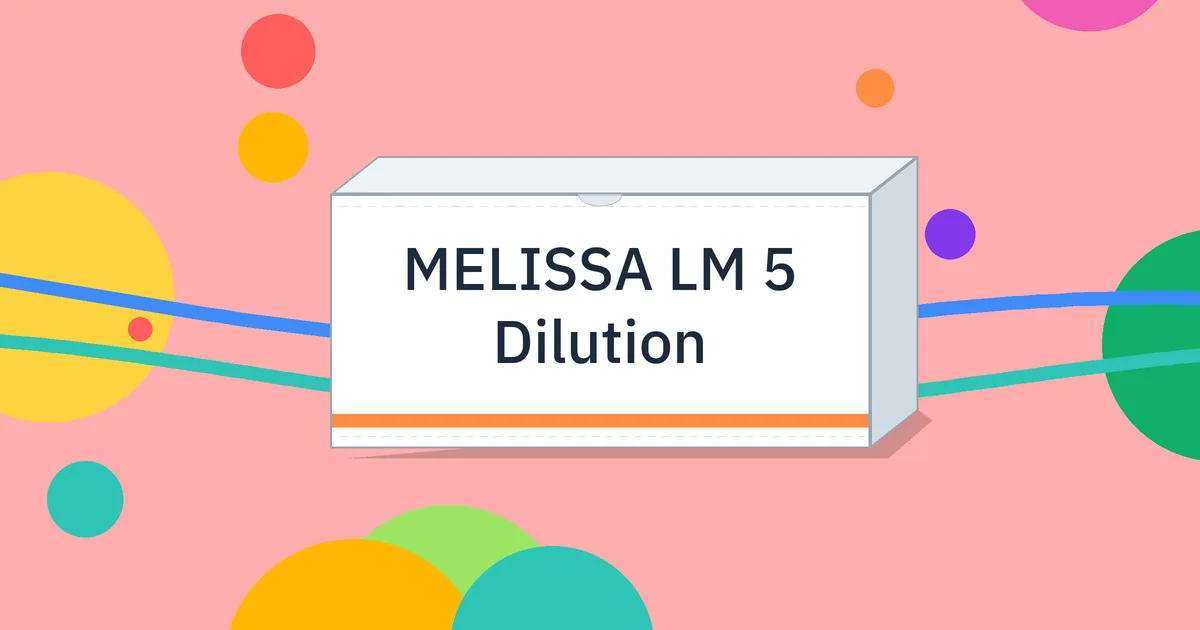 Symbolbild: Packung mit der Aufschrift MELISSA LM 5 Dilution (PZN 12947319) – Verfügbarkeit und Bezug in Apotheken in Frankfurt am Main
