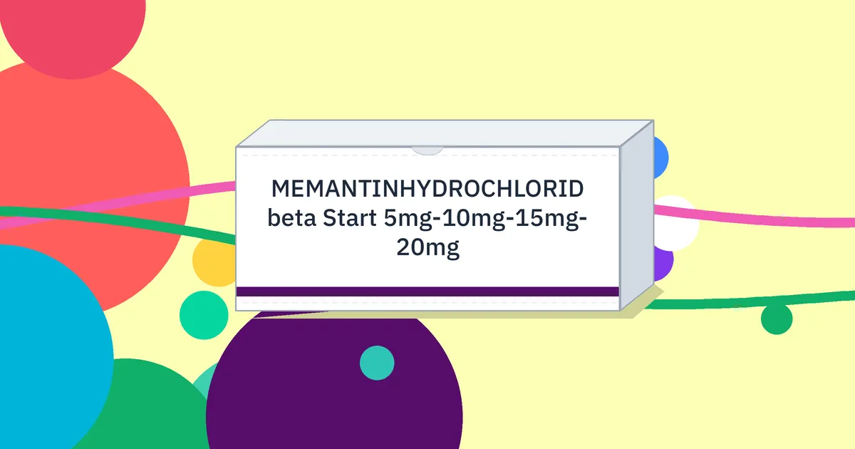 Symbolbild: Packung mit der Aufschrift MEMANTINHYDROCHLORID beta Start 5mg-10mg-15mg-20mg (PZN 09890099) – Verfügbarkeit und Bezug in Apotheken in Frankfurt am Main