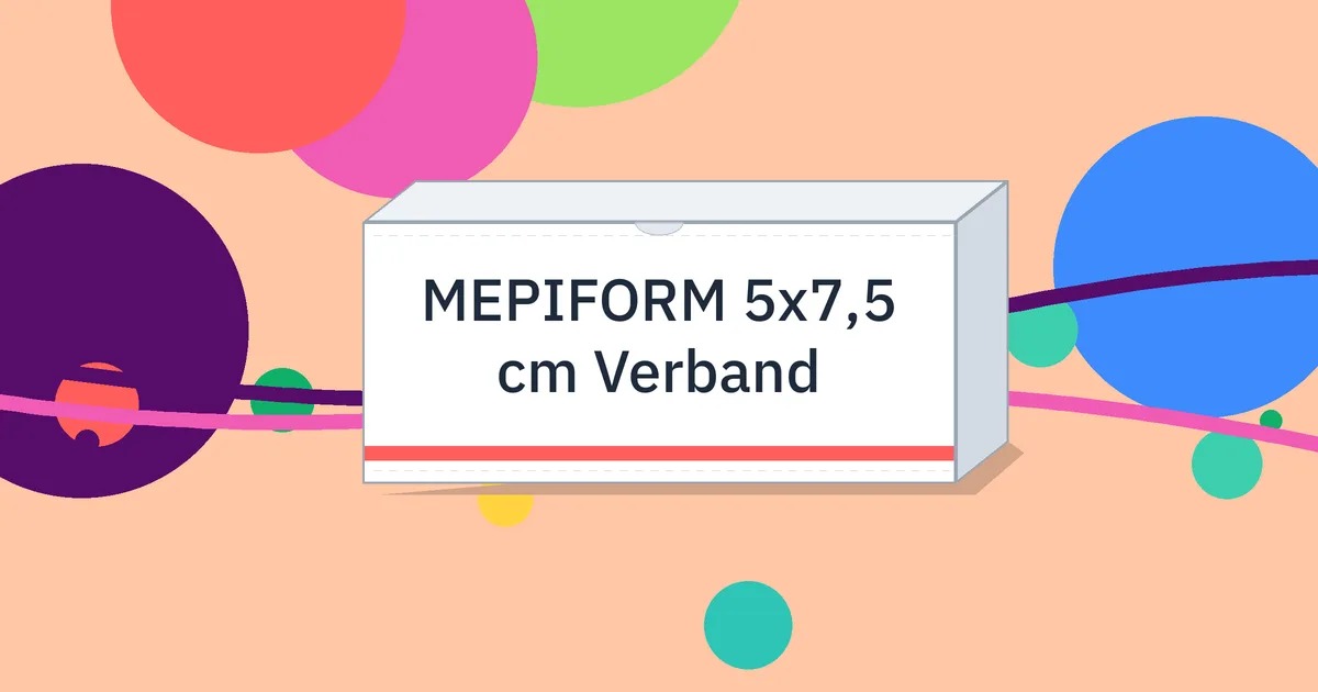 Symbolbild: Packung mit der Aufschrift MEPIFORM 5x7,5 cm Verband (PZN 18318464) – Verfügbarkeit und Bezug in Apotheken in Frankfurt am Main