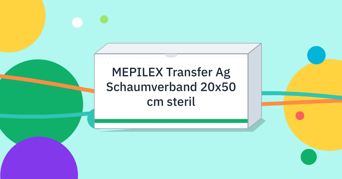 Symbolbild: Packung mit der Aufschrift MEPILEX Transfer Ag Schaumverband 20x50 cm steril (PZN 11003042) – Verfügbarkeit und Bezug in Apotheken in Frankfurt am Main