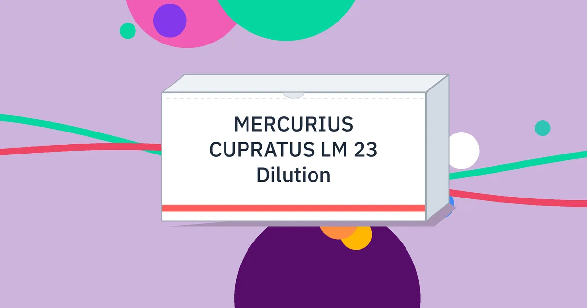 Symbolbild: Packung mit der Aufschrift MERCURIUS CUPRATUS LM 23 Dilution (PZN 12950534) – Verfügbarkeit und Bezug in Apotheken in Frankfurt am Main