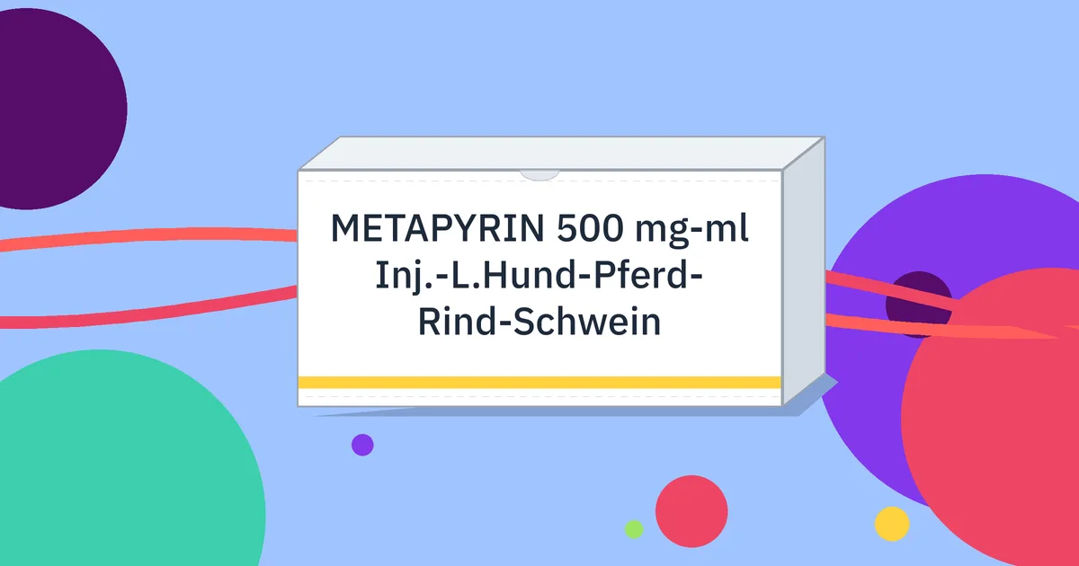 Symbolbild: Packung mit der Aufschrift METAPYRIN 500 mg-ml Inj.-L.Hund-Pferd-Rind-Schwein (PZN 01986233) – Verfügbarkeit und Bezug in Apotheken in Frankfurt am Main