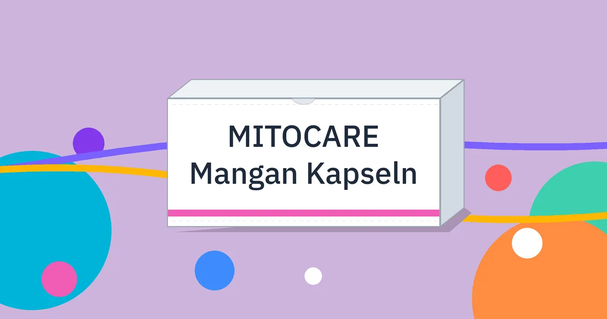 Symbolbild: Packung mit der Aufschrift MITOCARE Mangan Kapseln (PZN 19195130) – Verfügbarkeit und Bezug in Apotheken in Frankfurt am Main