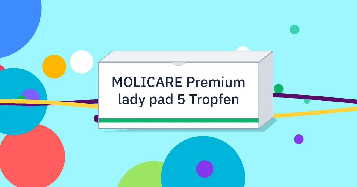 Symbolbild: Packung mit der Aufschrift MOLICARE Premium lady pad 5 Tropfen (PZN 15424875) – Verfügbarkeit und Bezug in Apotheken in Frankfurt am Main