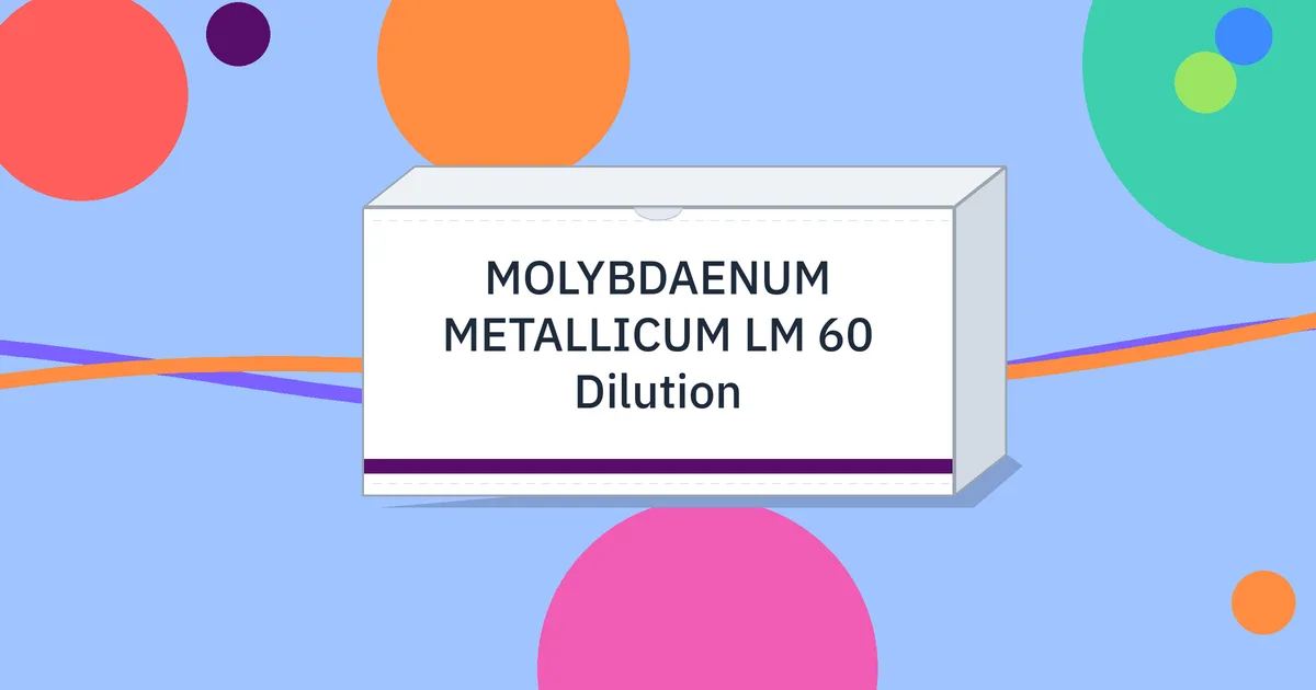 Symbolbild: Packung mit der Aufschrift MOLYBDAENUM METALLICUM LM 60 Dilution (PZN 13610065) – Verfügbarkeit und Bezug in Apotheken in Frankfurt am Main