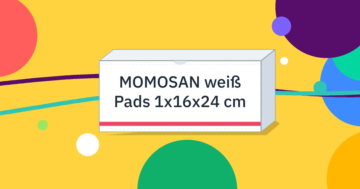 Symbolbild: Packung mit der Aufschrift MOMOSAN weiß Pads 1x16x24 cm (PZN 02417365) – Verfügbarkeit und Bezug in Apotheken in Frankfurt am Main