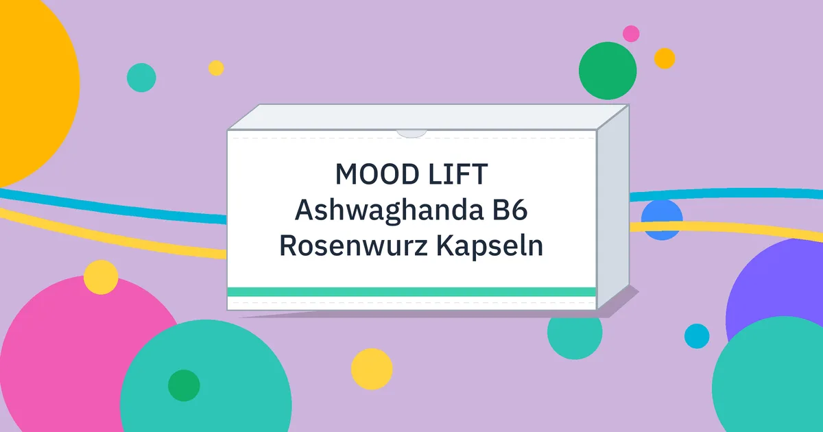 Symbolbild: Packung mit der Aufschrift MOOD LIFT Ashwaghanda B6 Rosenwurz Kapseln (PZN 20222470) – Verfügbarkeit und Bezug in Apotheken in Frankfurt am Main