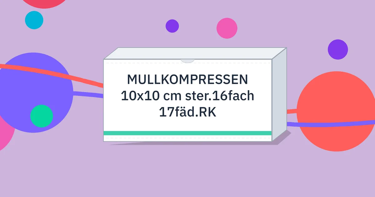 Symbolbild: Packung mit der Aufschrift MULLKOMPRESSEN 10x10 cm ster.16fach 17fäd.RK (PZN 06931366) – Verfügbarkeit und Bezug in Apotheken in Frankfurt am Main