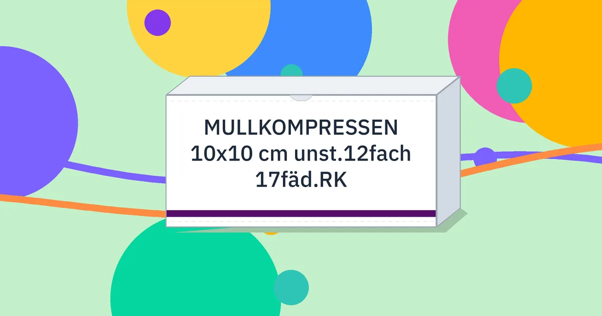 Symbolbild: Packung mit der Aufschrift MULLKOMPRESSEN 10x10 cm unst.12fach 17fäd.RK (PZN 06928660) – Verfügbarkeit und Bezug in Apotheken in Frankfurt am Main