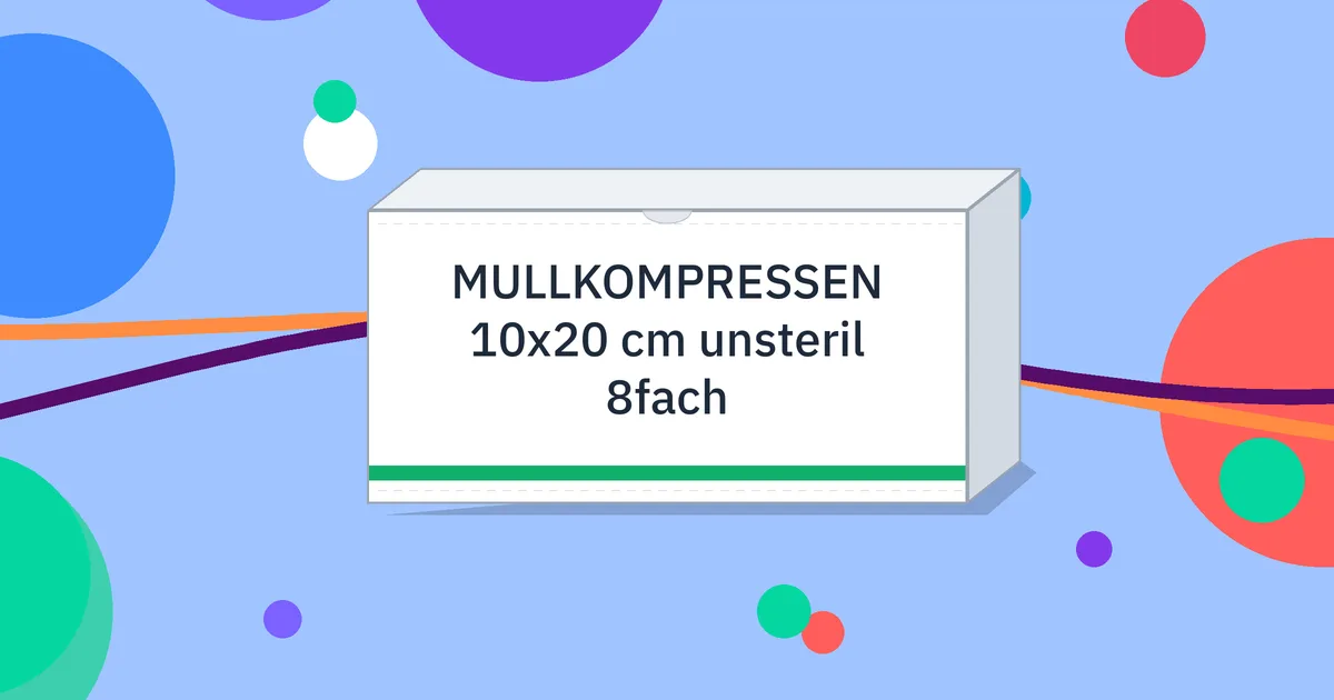 Symbolbild: Packung mit der Aufschrift MULLKOMPRESSEN 10x20 cm unsteril 8fach (PZN 02070358) – Verfügbarkeit und Bezug in Apotheken in Frankfurt am Main