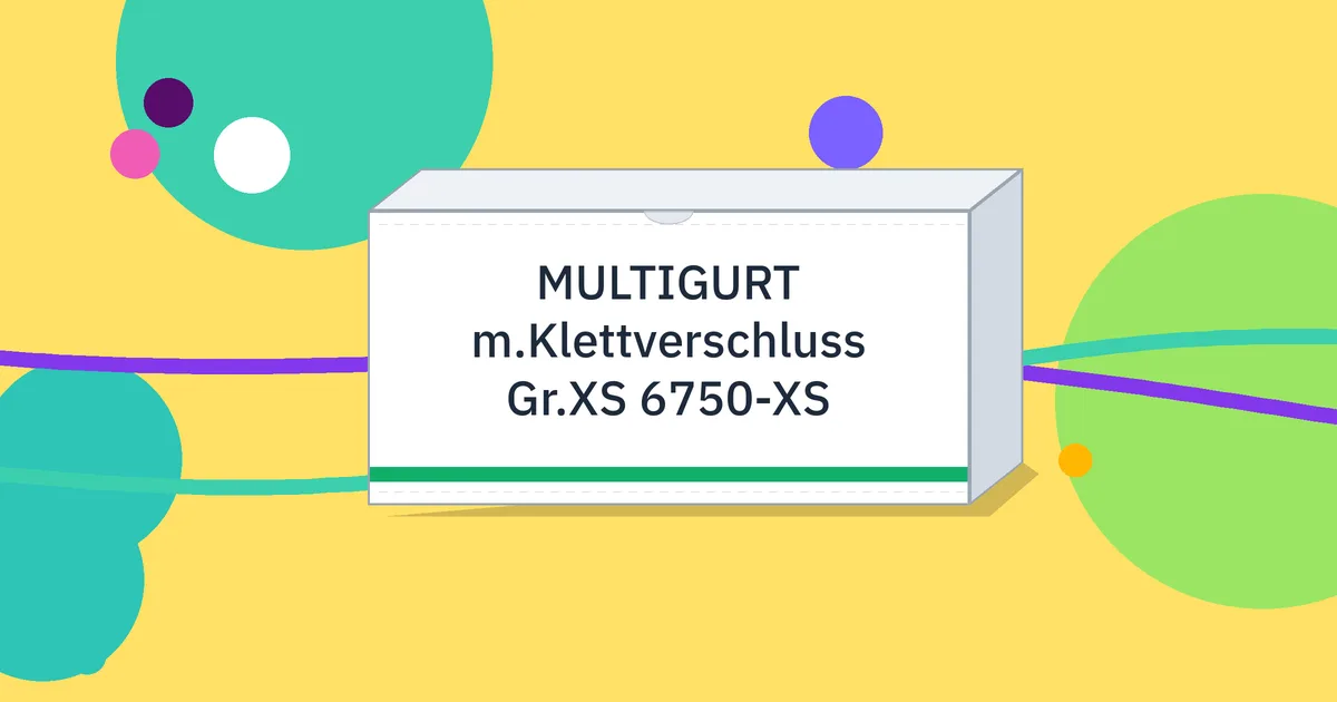Symbolbild: Packung mit der Aufschrift MULTIGURT m.Klettverschluss Gr.XS 6750-XS (PZN 13586160) – Verfügbarkeit und Bezug in Apotheken in Frankfurt am Main