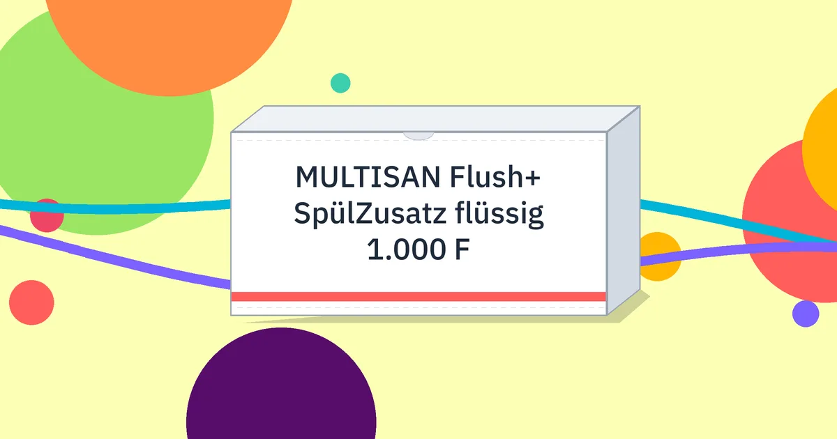 Symbolbild: Packung mit der Aufschrift MULTISAN Flush+ SpülZusatz flüssig 1.000 F (PZN 15394341) – Verfügbarkeit und Bezug in Apotheken in Frankfurt am Main