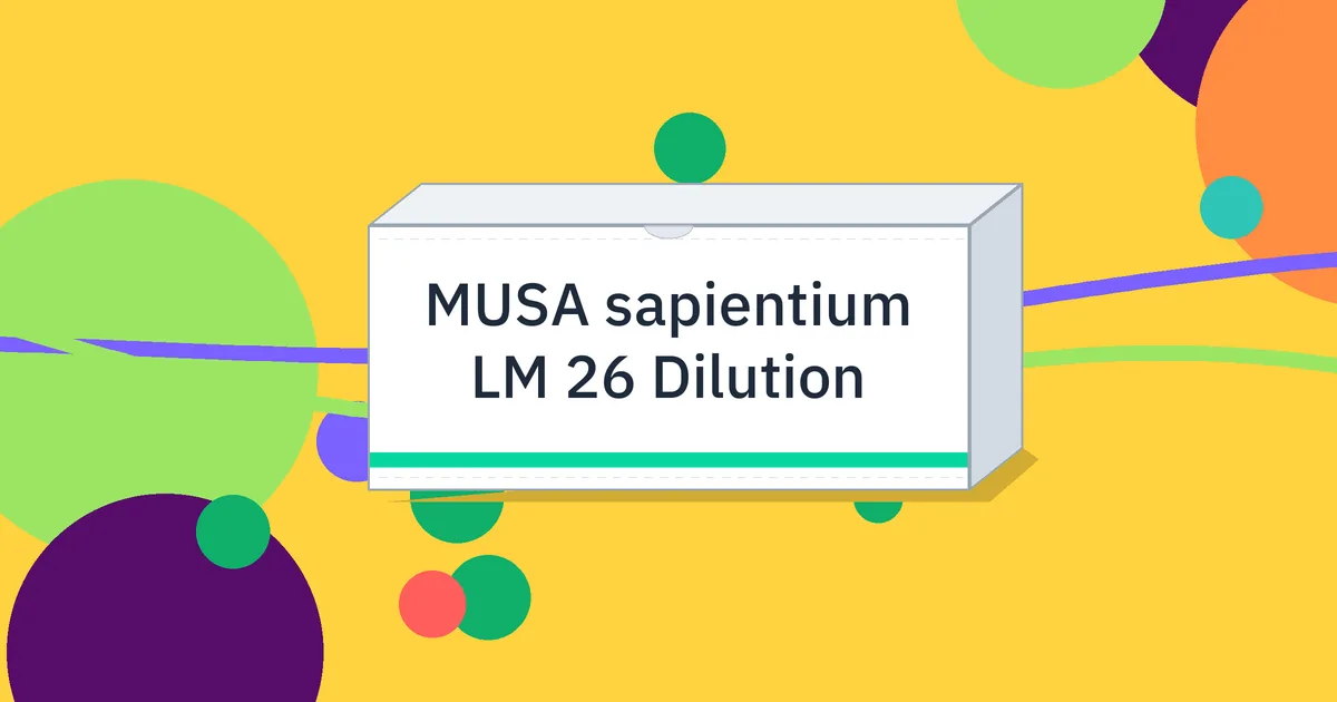 Symbolbild: Packung mit der Aufschrift MUSA sapientium LM 26 Dilution (PZN 13611857) – Verfügbarkeit und Bezug in Apotheken in Frankfurt am Main