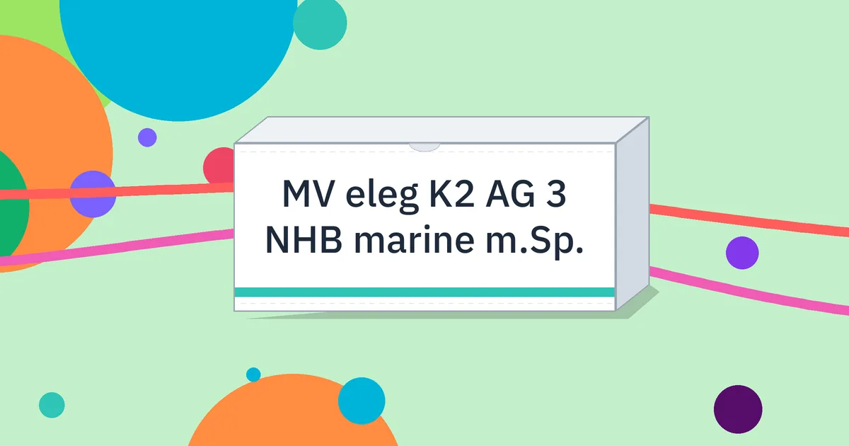 Symbolbild: Packung mit der Aufschrift MV eleg K2 AG 3 NHB marine m.Sp. (PZN 15731229) – Verfügbarkeit und Bezug in Apotheken in Frankfurt am Main