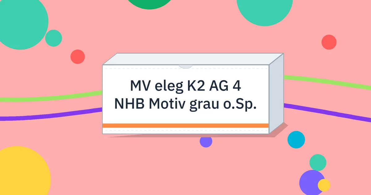 Symbolbild: Packung mit der Aufschrift MV eleg K2 AG 4 NHB Motiv grau o.Sp. (PZN 18929802) – Verfügbarkeit und Bezug in Apotheken in Frankfurt am Main