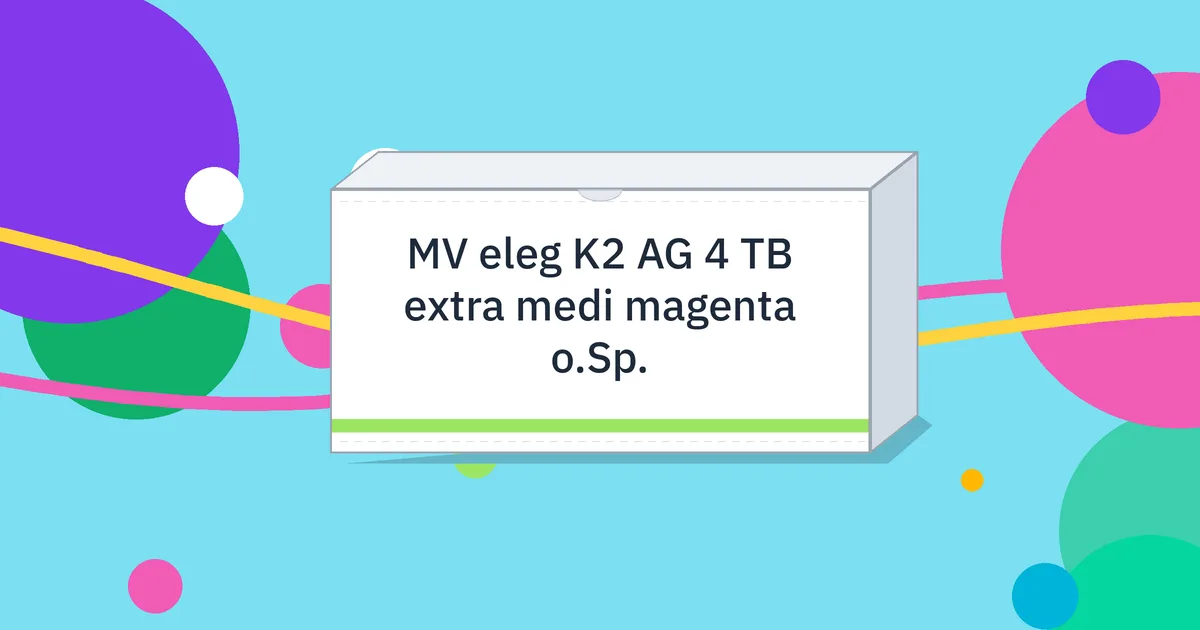 Symbolbild: Packung mit der Aufschrift MV eleg K2 AG 4 TB extra medi magenta o.Sp. (PZN 14640200) – Verfügbarkeit und Bezug in Apotheken in Frankfurt am Main