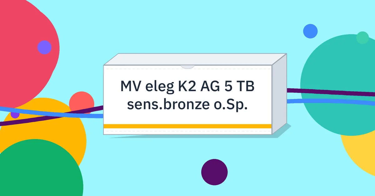Symbolbild: Packung mit der Aufschrift MV eleg K2 AG 5 TB sens.bronze o.Sp. (PZN 14718770) – Verfügbarkeit und Bezug in Apotheken in Frankfurt am Main